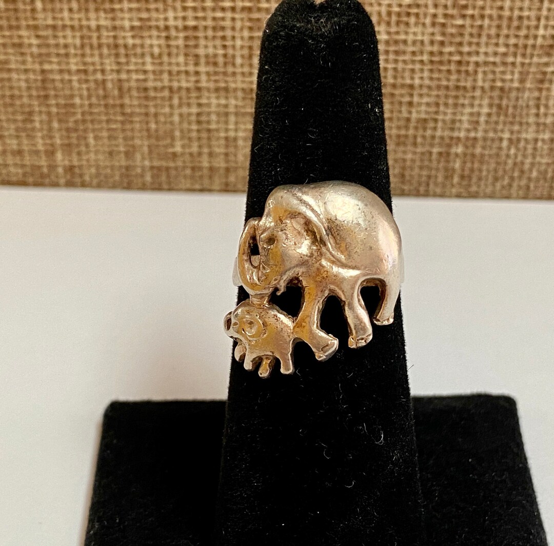 Vintage 925 Sterling Silver Elephant With Baby Ring!!!! Size 5 3/4 - Etsy