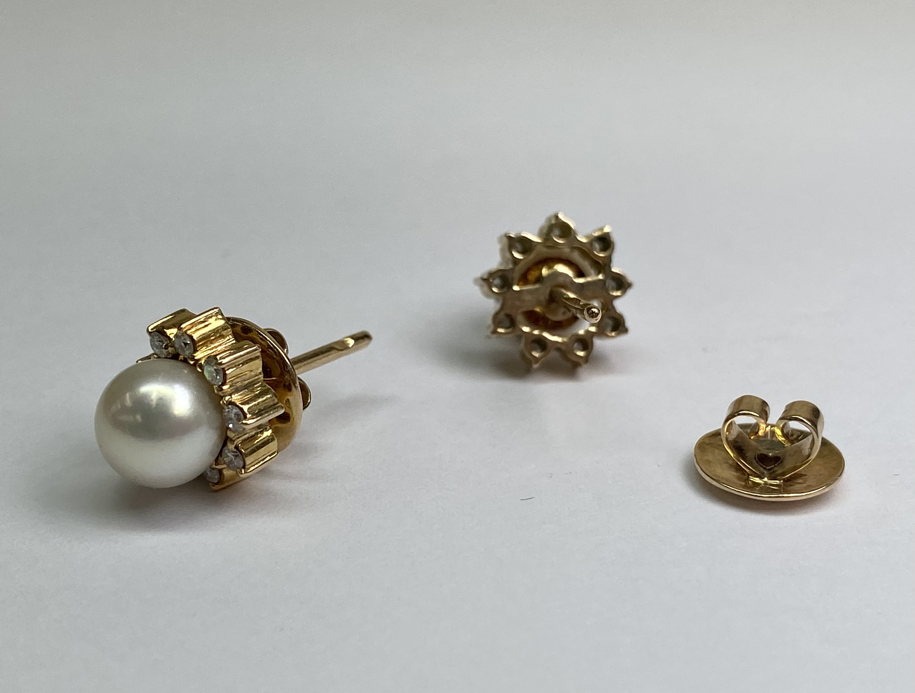 Estate 14K Yellow Gold Diamond Sleeve and White Pearl Stud Earring Set ...