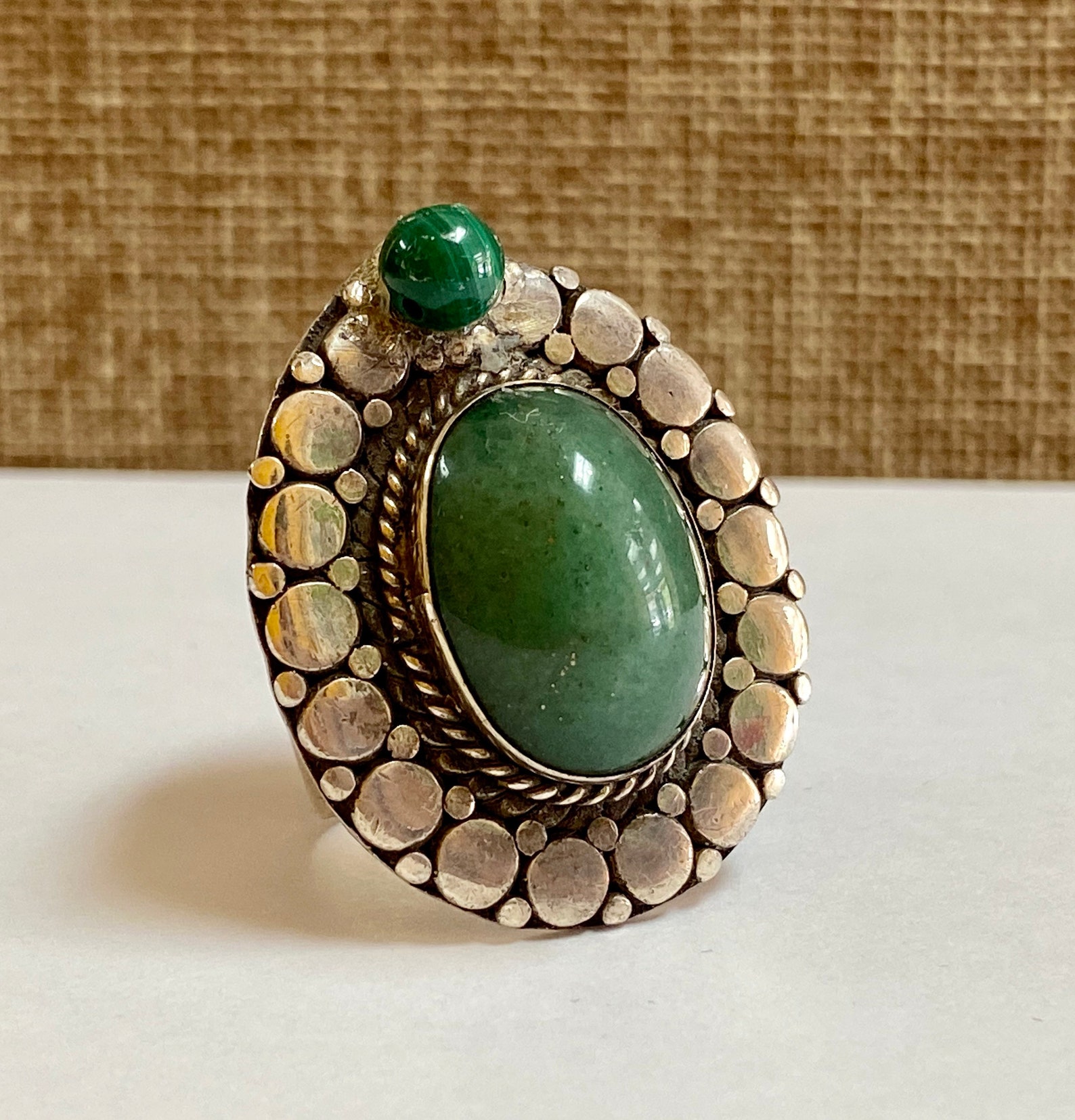Vintage CPR Sterling Silver Large Ring With Green Oval Gemstone!!! - Etsy