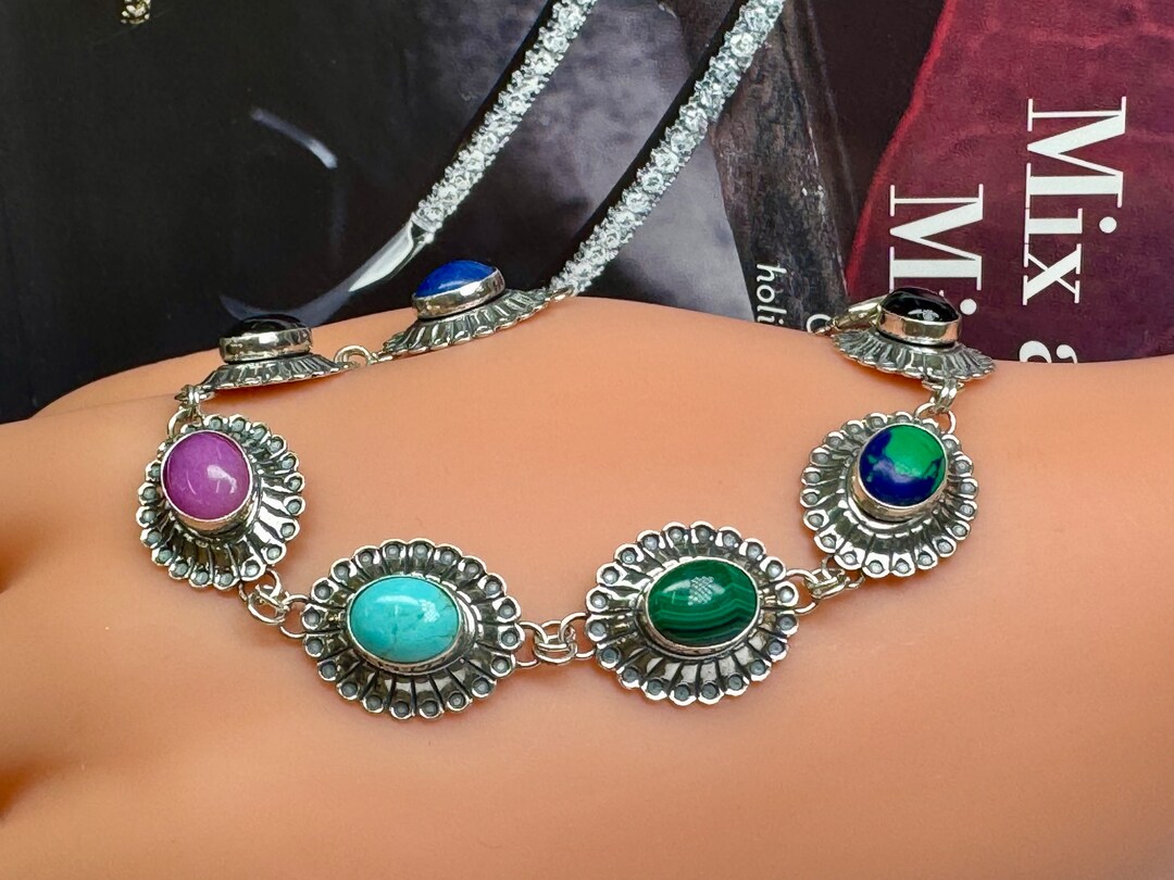 Vintage Native American Sterling Silver Multi Stone Link Bracelet - Etsy