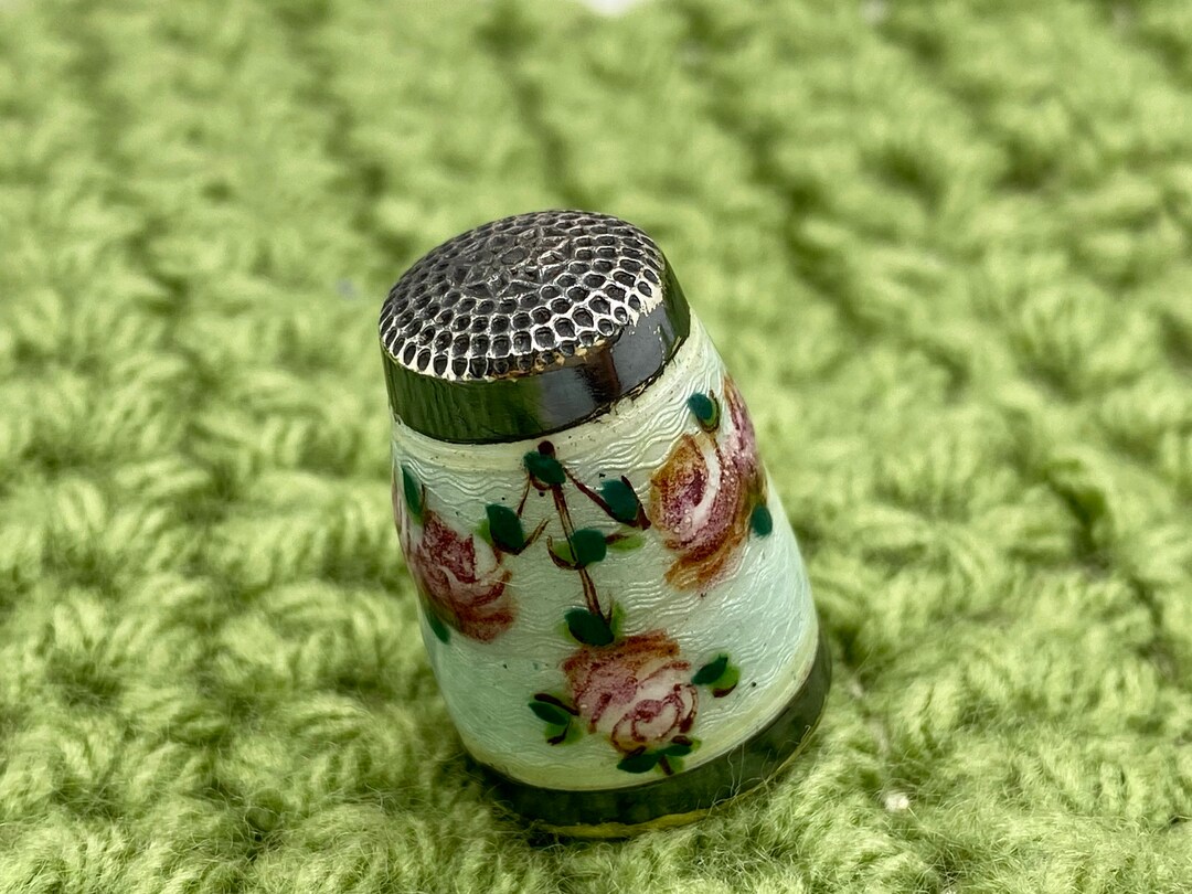 Vintage German Sterling Silver and Guilloche Floral Enamel Thimble ...