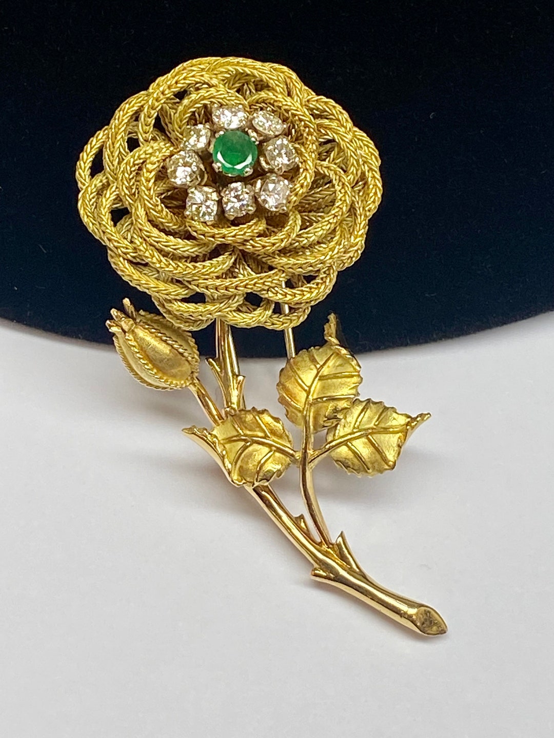 Beautiful and Elegant French 18K Yellow Gold Diamond & Emerald Rotating ...