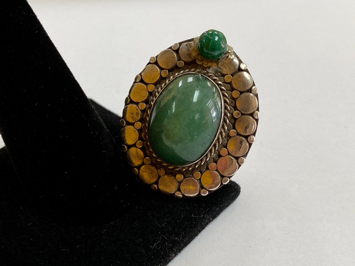 Vintage CPR Sterling Silver Large Ring With Green Oval Gemstone!!! - Etsy