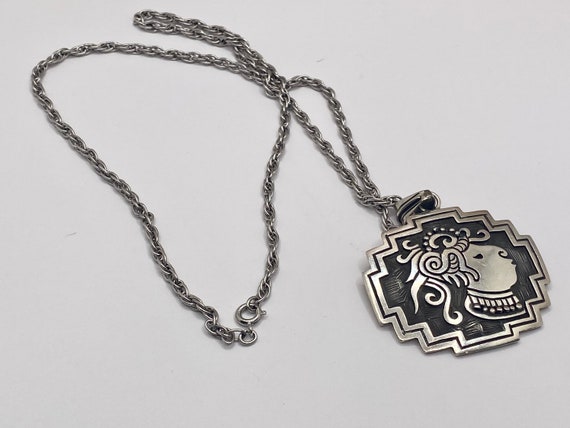 Large Vintage 950 Mexico Silver Aztec Warrior Pendant… - Gem