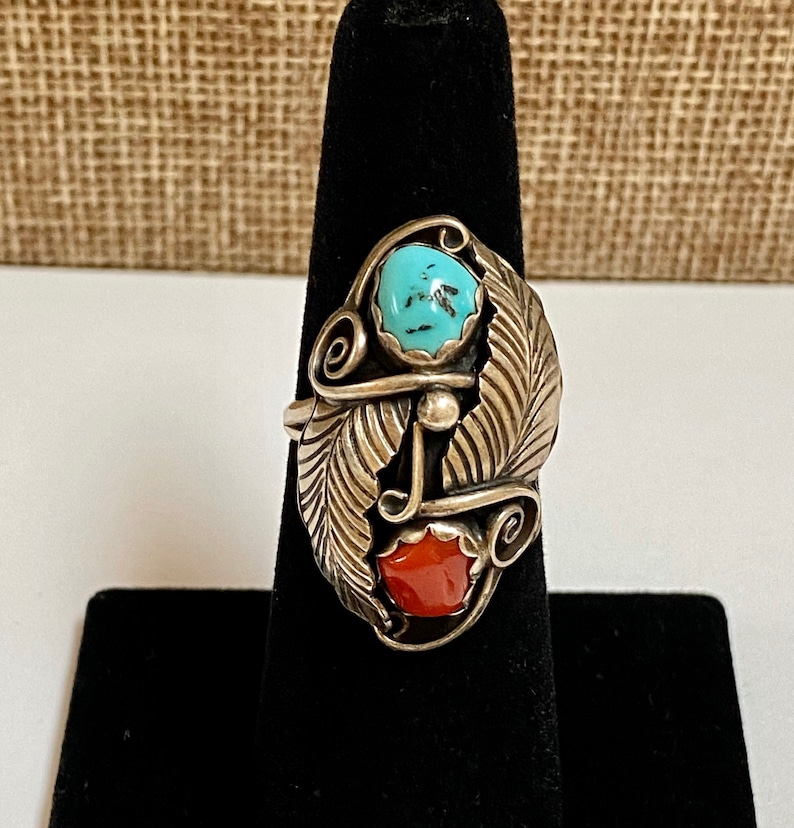 Vintage Native American Signed by R. Brown Turquoise and Coral - Etsy