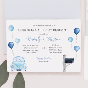 Boy Baby Shower by Mail Invitation, Drive by Gift Drop off Shower, Blue ...