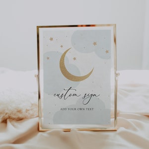 Over the Moon Baby Shower Custom Sign, Gold Moon and Blue Clouds ...