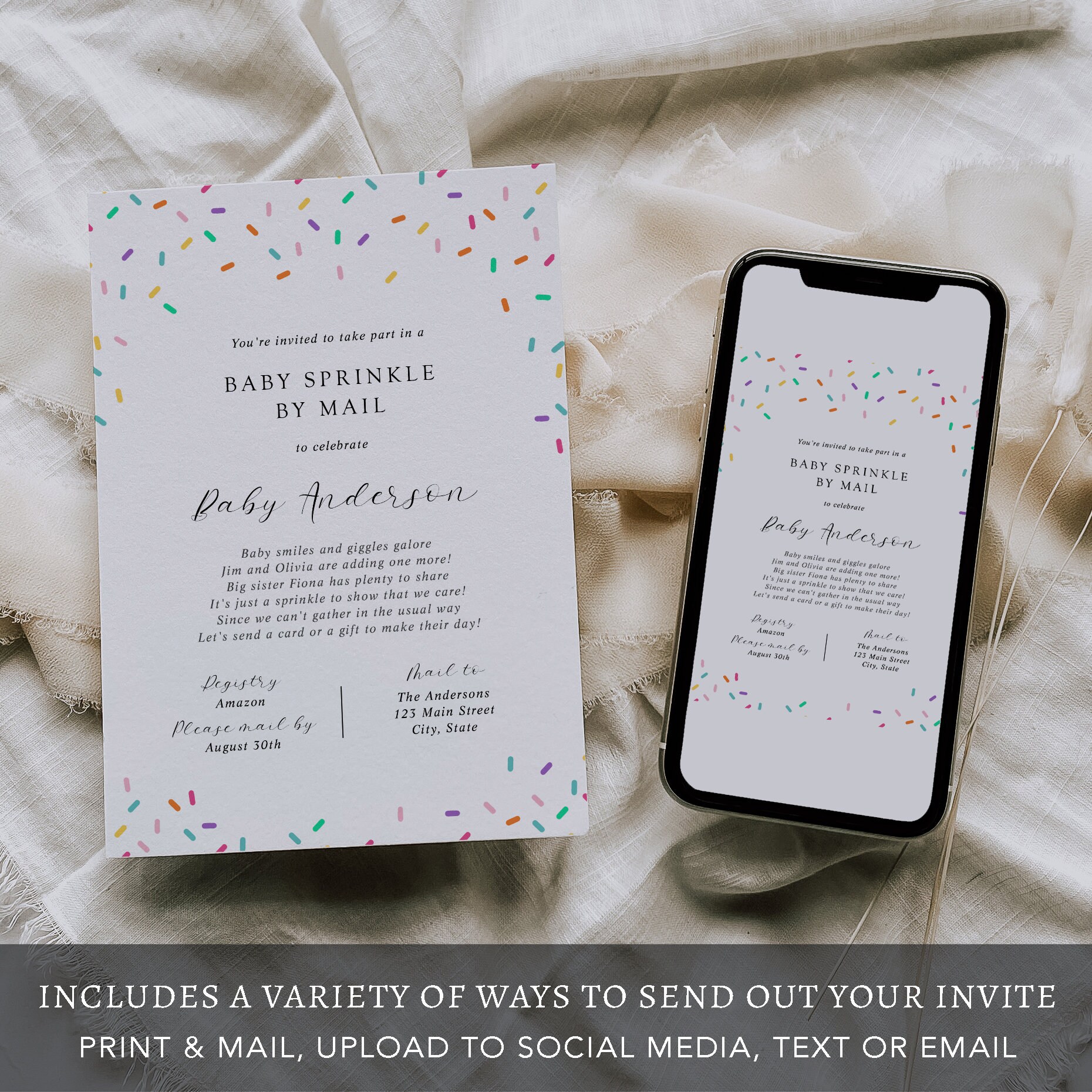 Baby Sprinkle by Mail Invitation Confetti Rainbow Sprinkles - Etsy