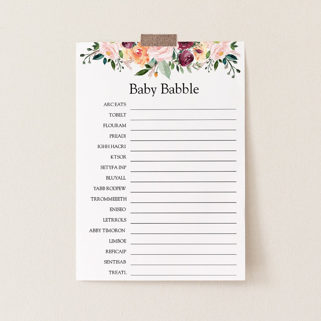 Baby Babble Scramble Game: Time for Tea Baby Shower (instant Download ...