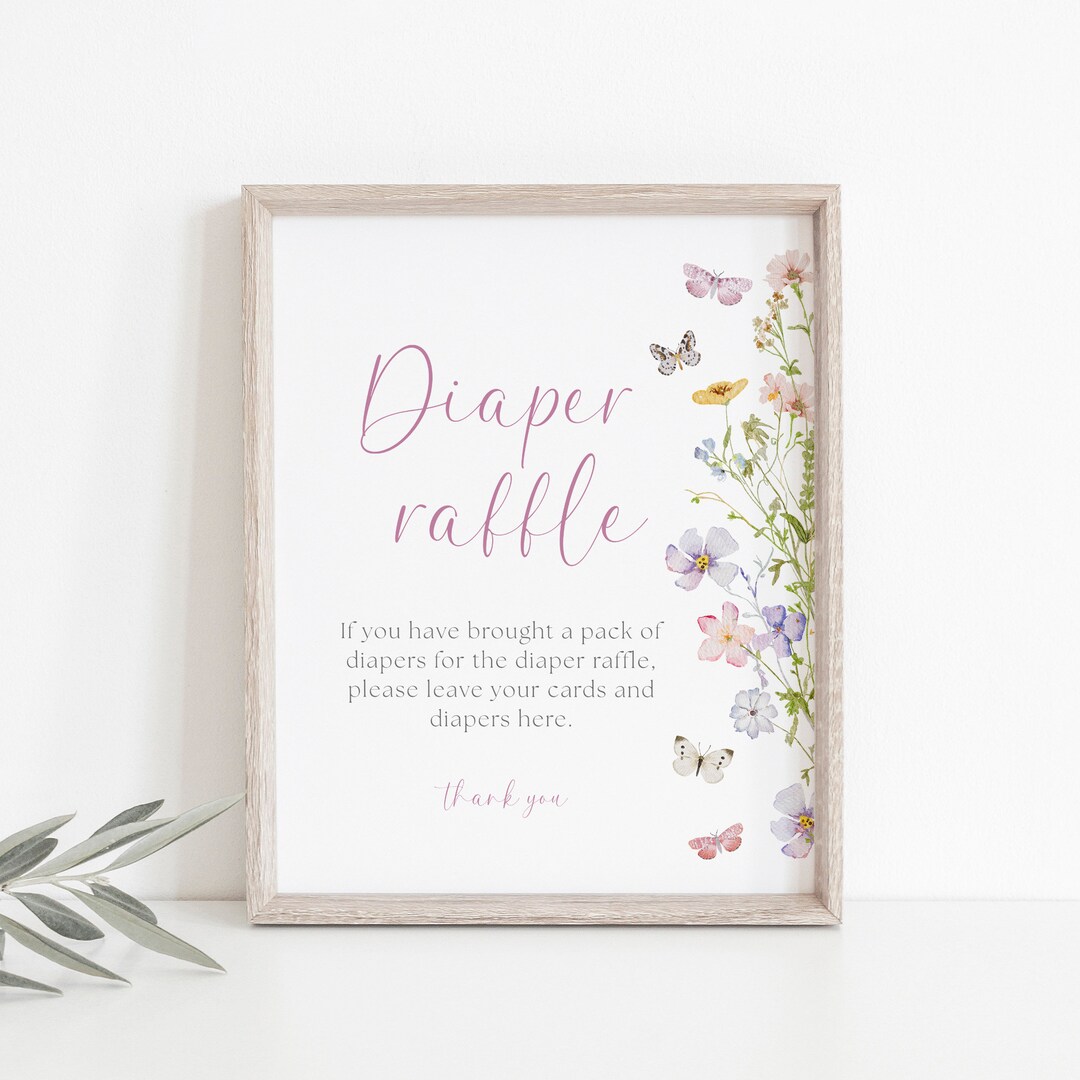 Wildflower Baby Shower Diaper Raffle Sign, Diaper Drop Sign Template ...