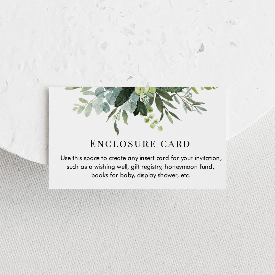 Enclosure Card Template, Eucalyptus and Greenery Enclosure Card ...