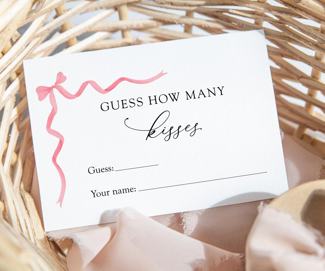 Guess How Many Kisses Guessing Card, Wildflower Pink Bow Baby Shower ...