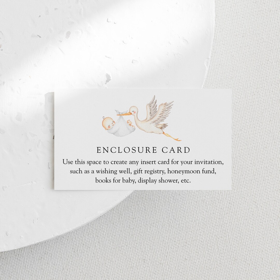Stork Baby Shower Enclosure Card, Stork With Baby in White Blanket ...