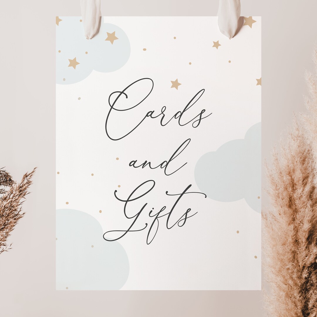 Over the Moon Cards and Gifts, Baby Shower Printable Sign, Blue Clouds ...