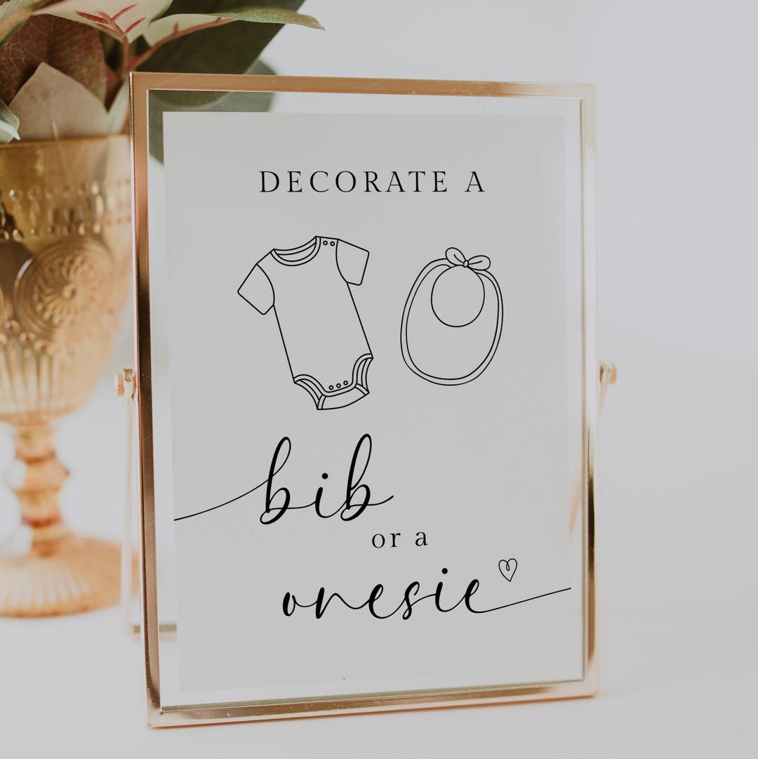 Decorate a Bib and a Baby Outfit Sign, Minimalist Baby Shower Activity ...