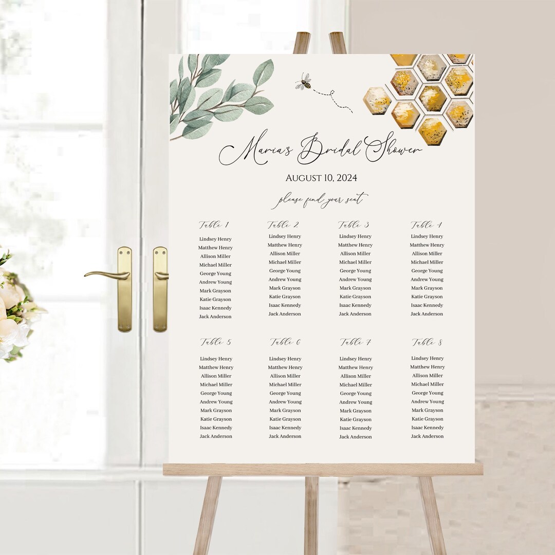 Bee and Eucalyptus Shower Seating Chart Welcome Sign, Baby or Bridal ...