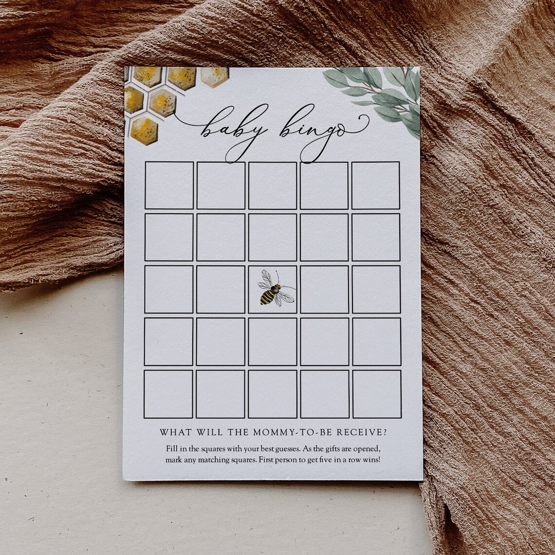 Bee Baby Shower Bingo Game Printable Card Golden Bee and | Etsy