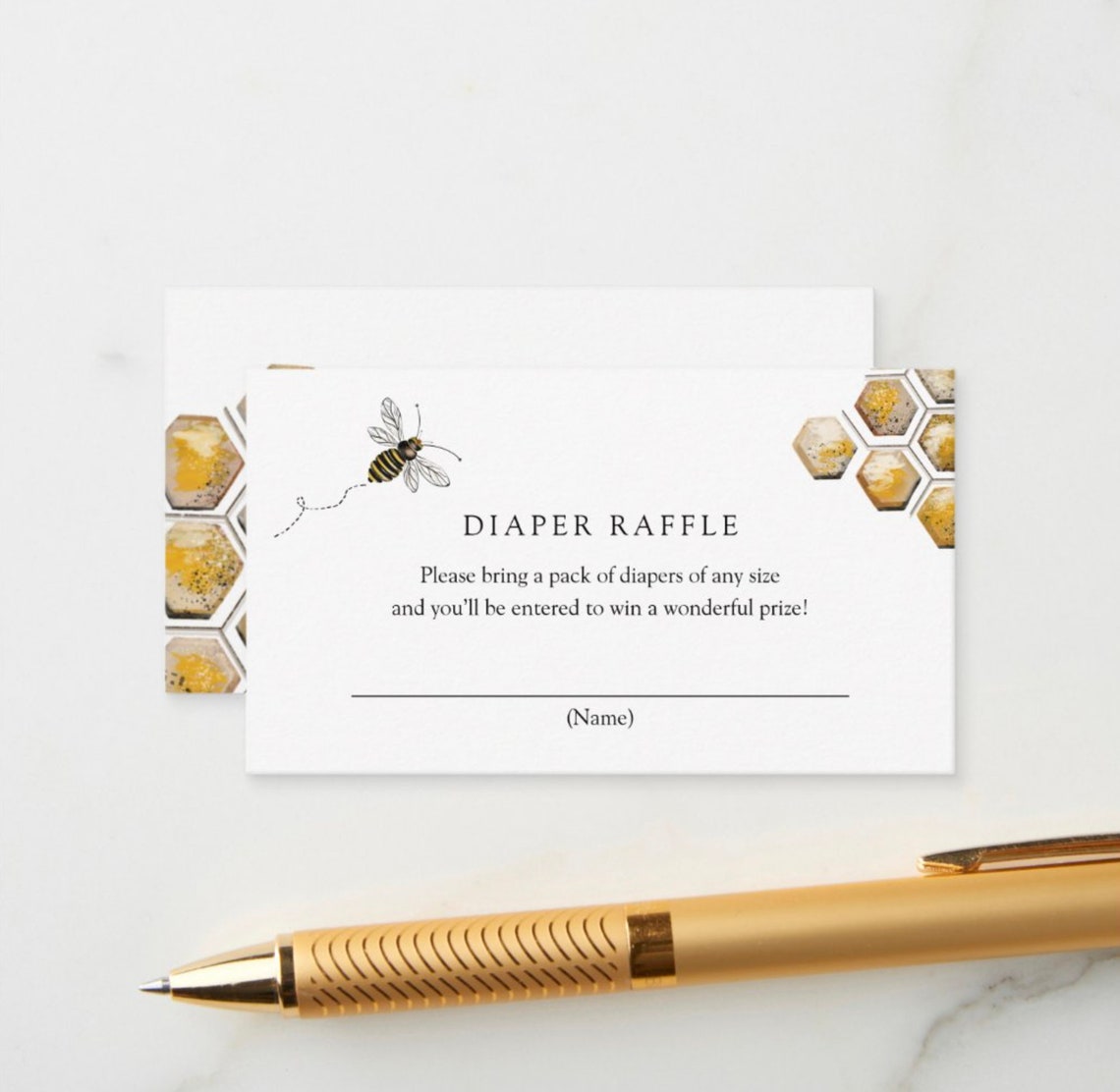 Golden Honey Bee Diaper Raffle Insert Card Template Diaper | Etsy