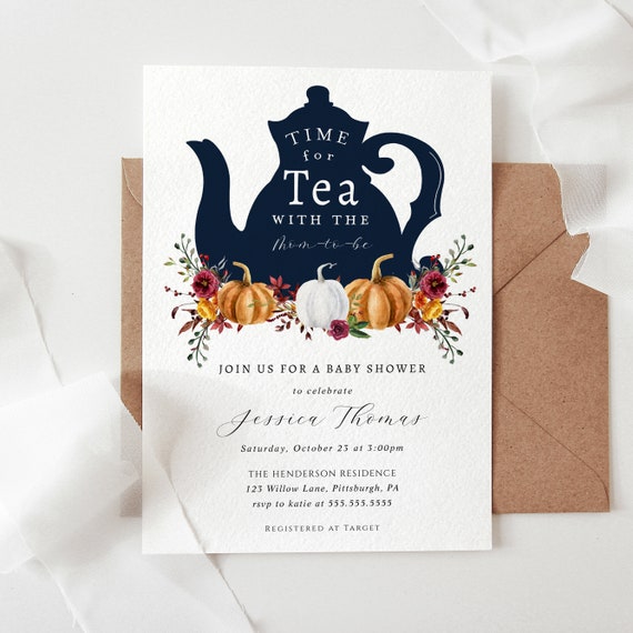 Fall Tea Party Invitations Vintage Autumn Tea Cup Party Watercolor