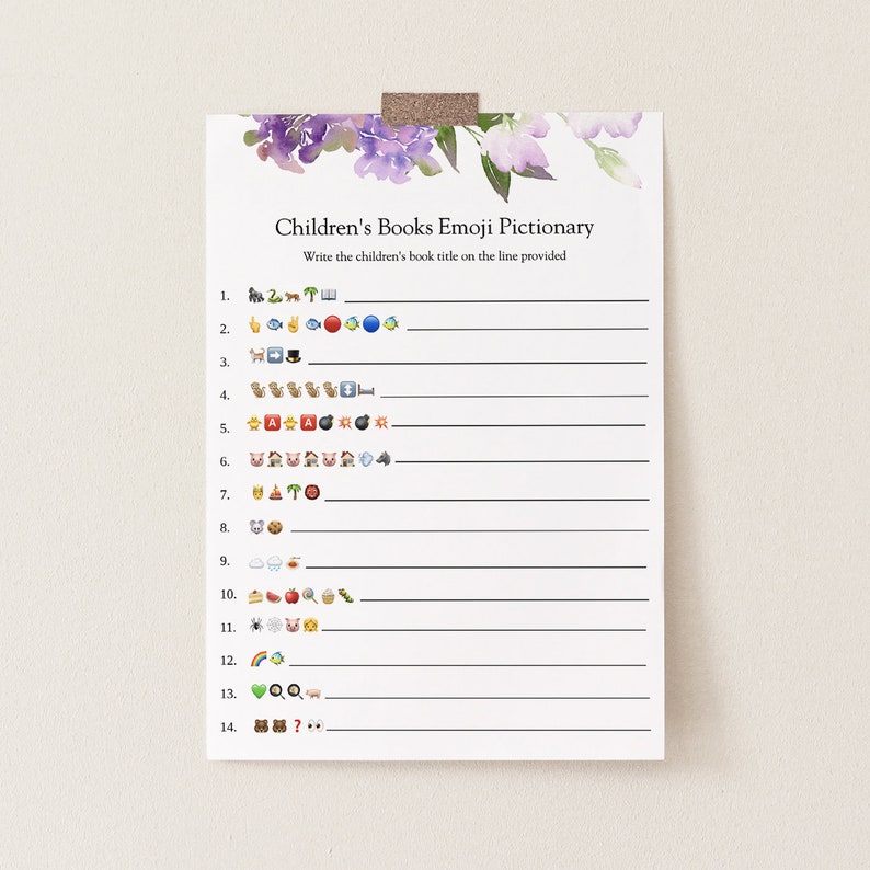 Children's Book Emoji Pictionary Game Purple Flowers and - Etsy