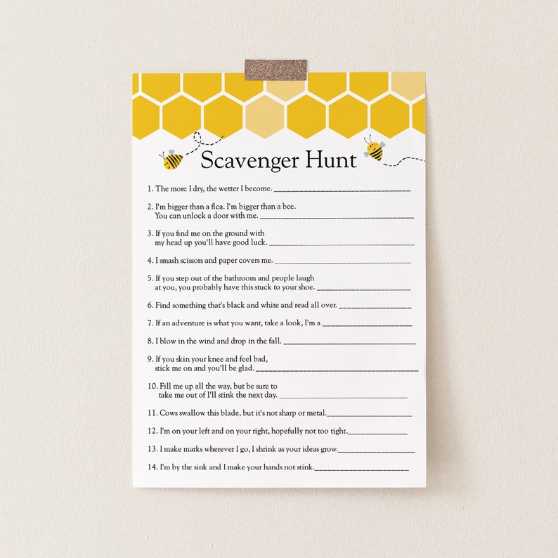 Bee Baby Shower Game Printable Card Riddle Scavenger Hunt - Etsy