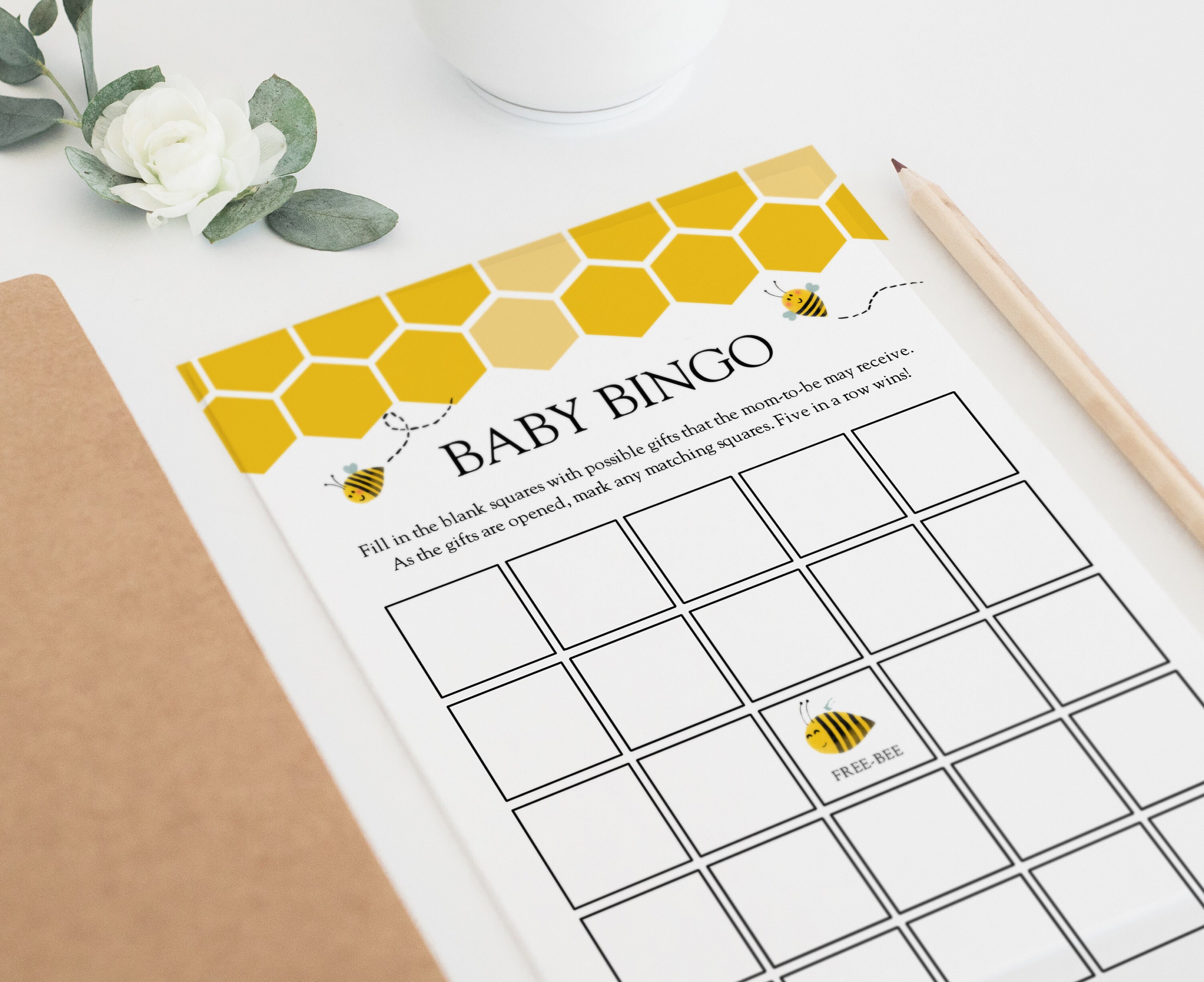 Bee Baby Shower Bingo Game Printable Card Printable Template | Etsy