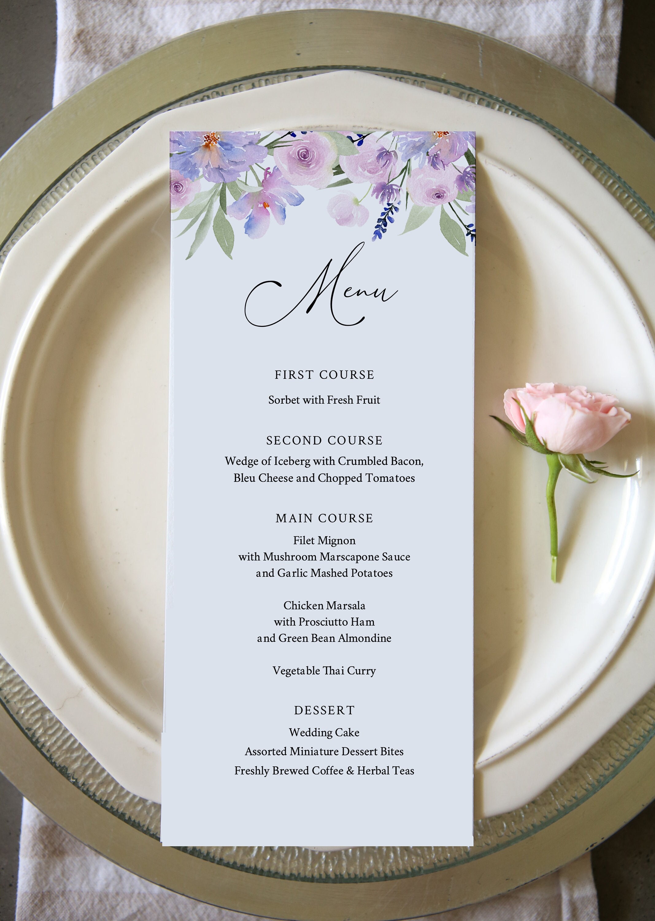 Tea Time Menu Card Baby or Bridal Shower Lavender Purple - Etsy