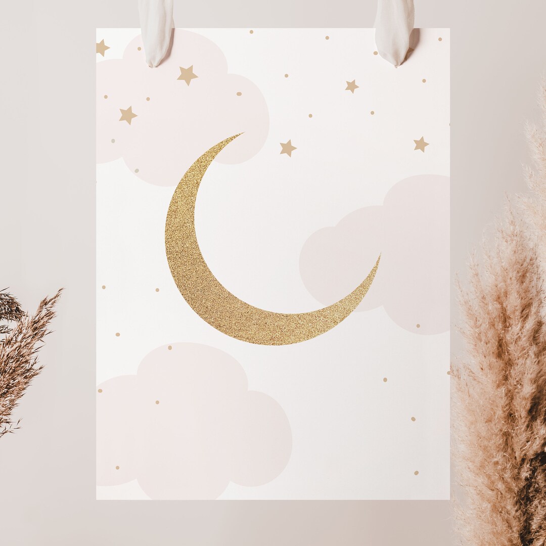 Over the Moon Custom Sign Gold Moon Pink Clouds Printable - Etsy