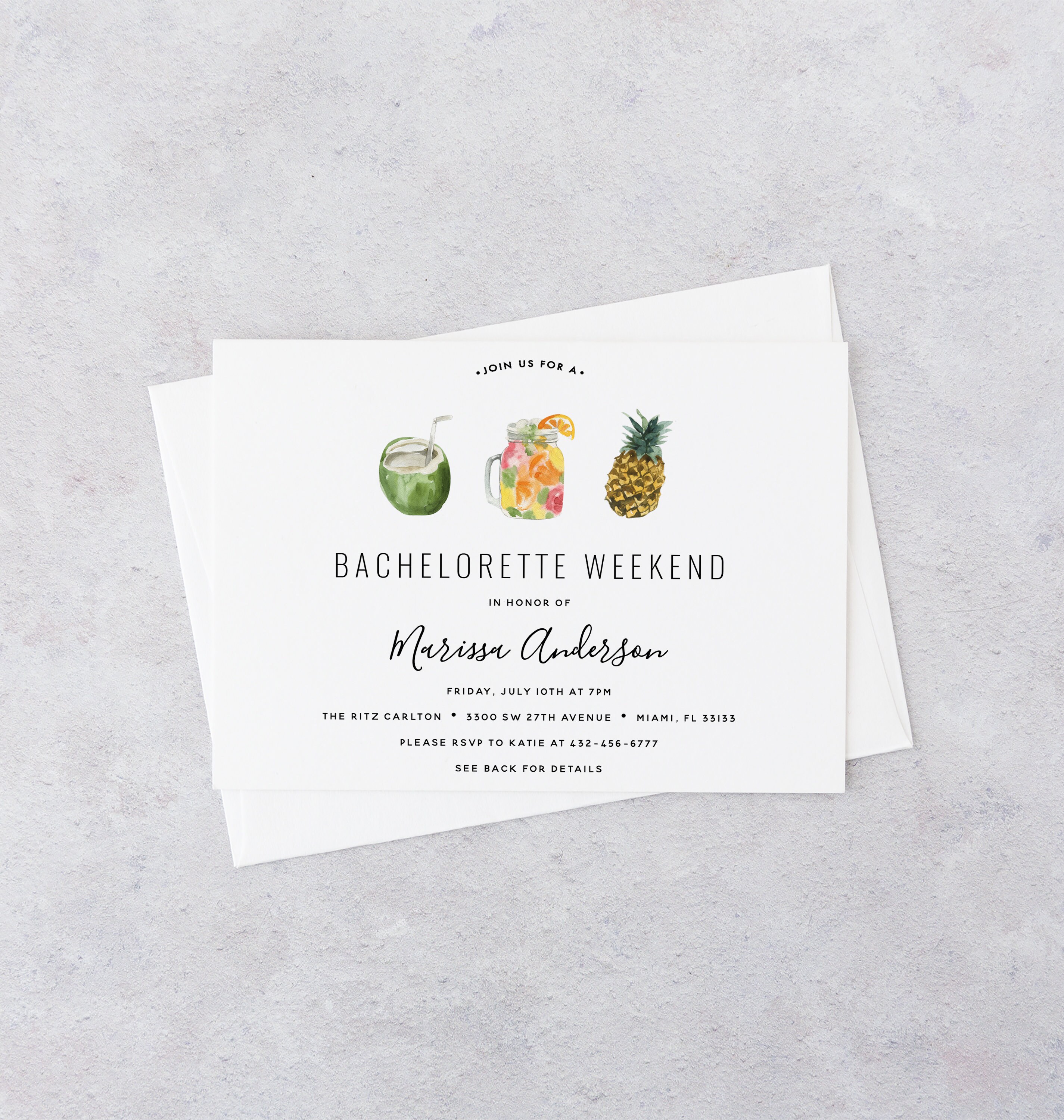 Bachelorette Weekend Itinerary Invitation Tropical Cocktails | Etsy