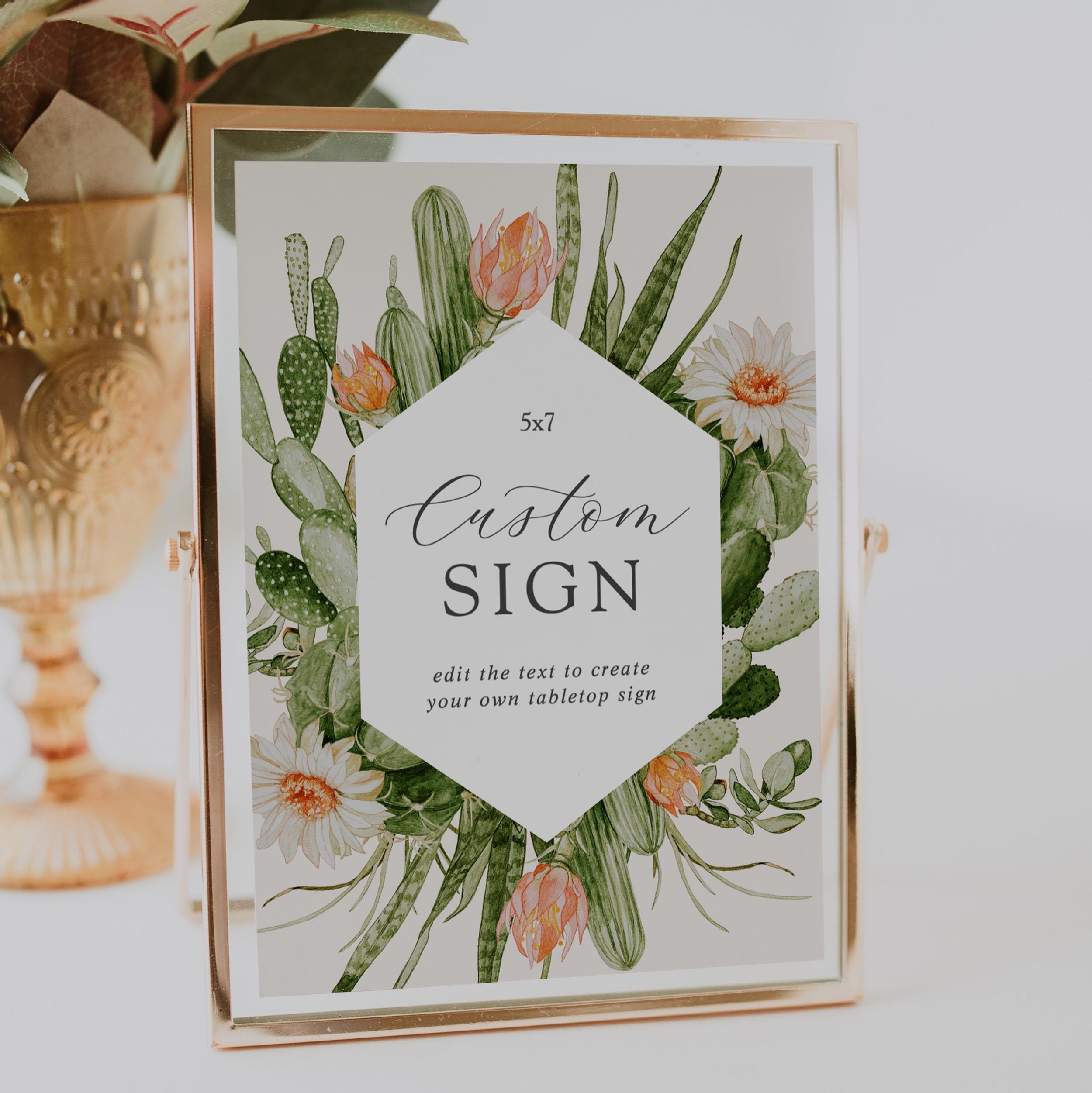 Desert Cactus Table Sign Template, Editable 5x7 and 8x10 Wedding or ...