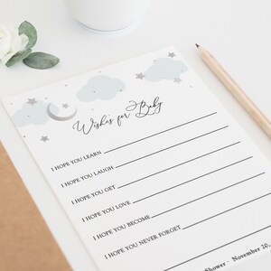 Over the Moon Wishes for Baby Card, Printable Baby Shower Game Template ...