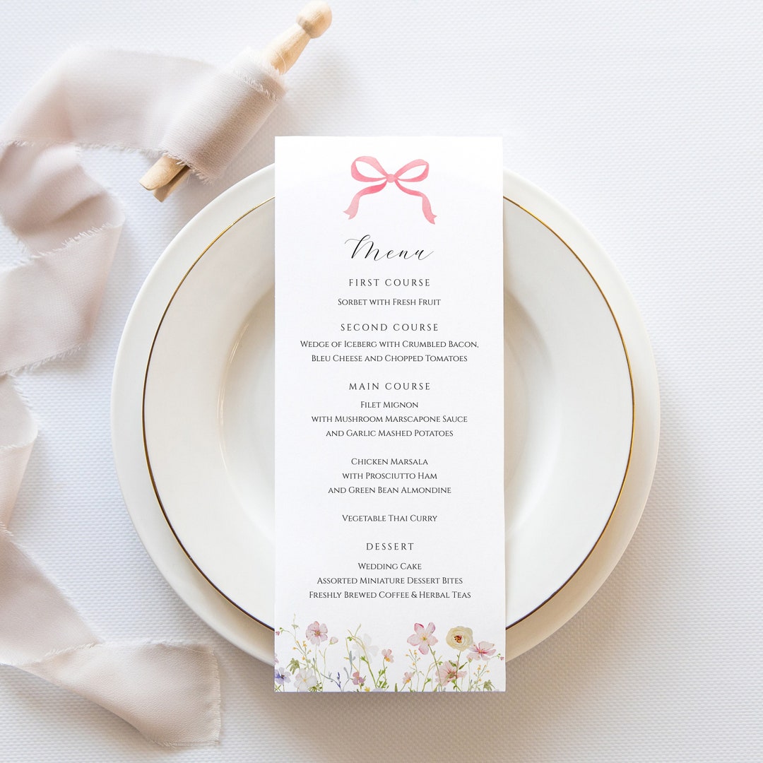 Wildflower Baby Shower Printable Menu | Editable Floral Pink Bow Baby ...