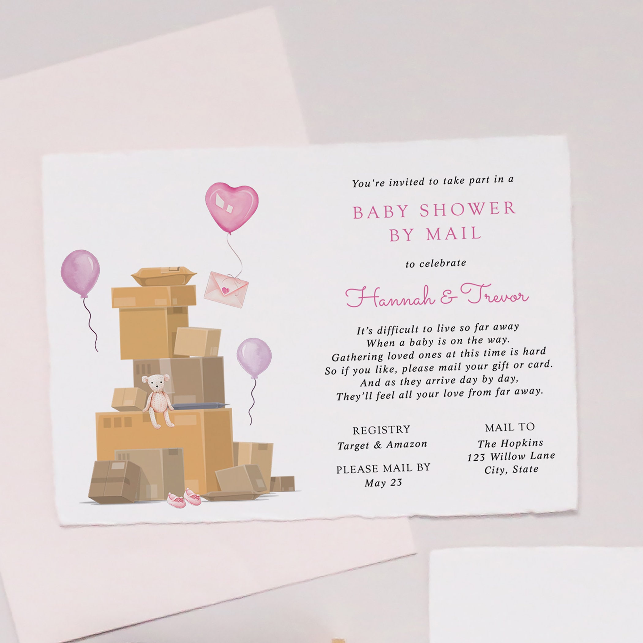 Pink Baby Girl Shower by Mail Invitation Long Distance | Etsy