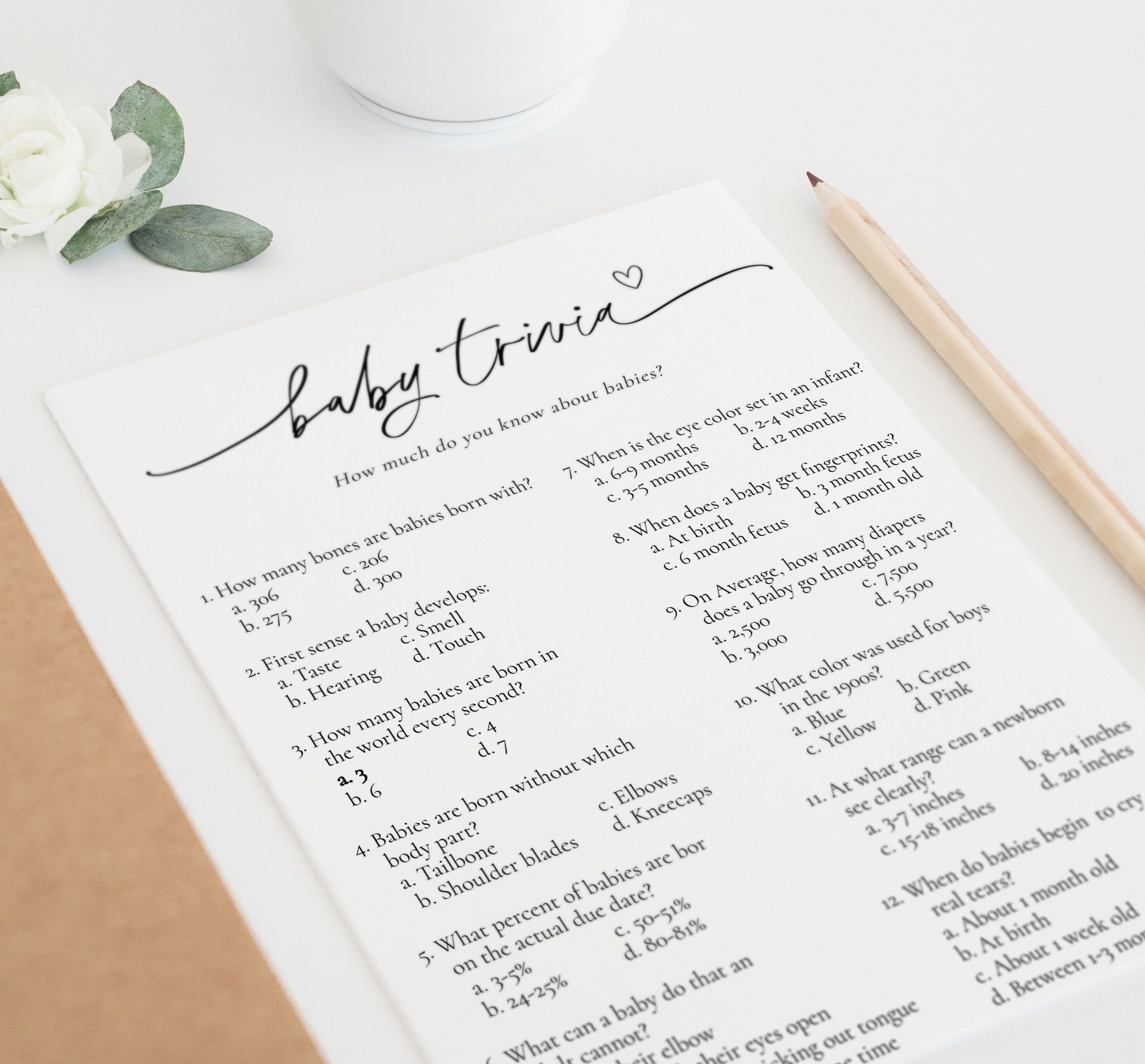 Minimalist Baby Shower Trivia Game With Answer Key (editable Template ...