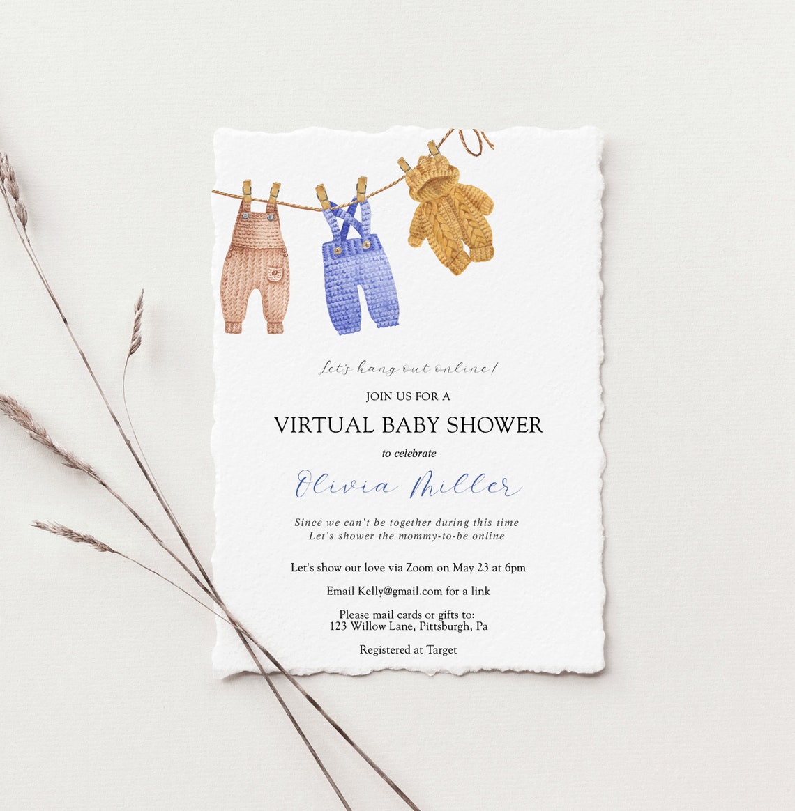 Virtual Baby Shower Printable Invitation Vintage Blue Baby | Etsy