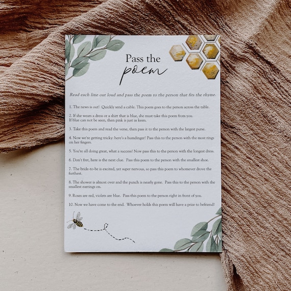 Pass the Poem Icebreaker Game Golden Bee and Eucalyptus Baby | Etsy