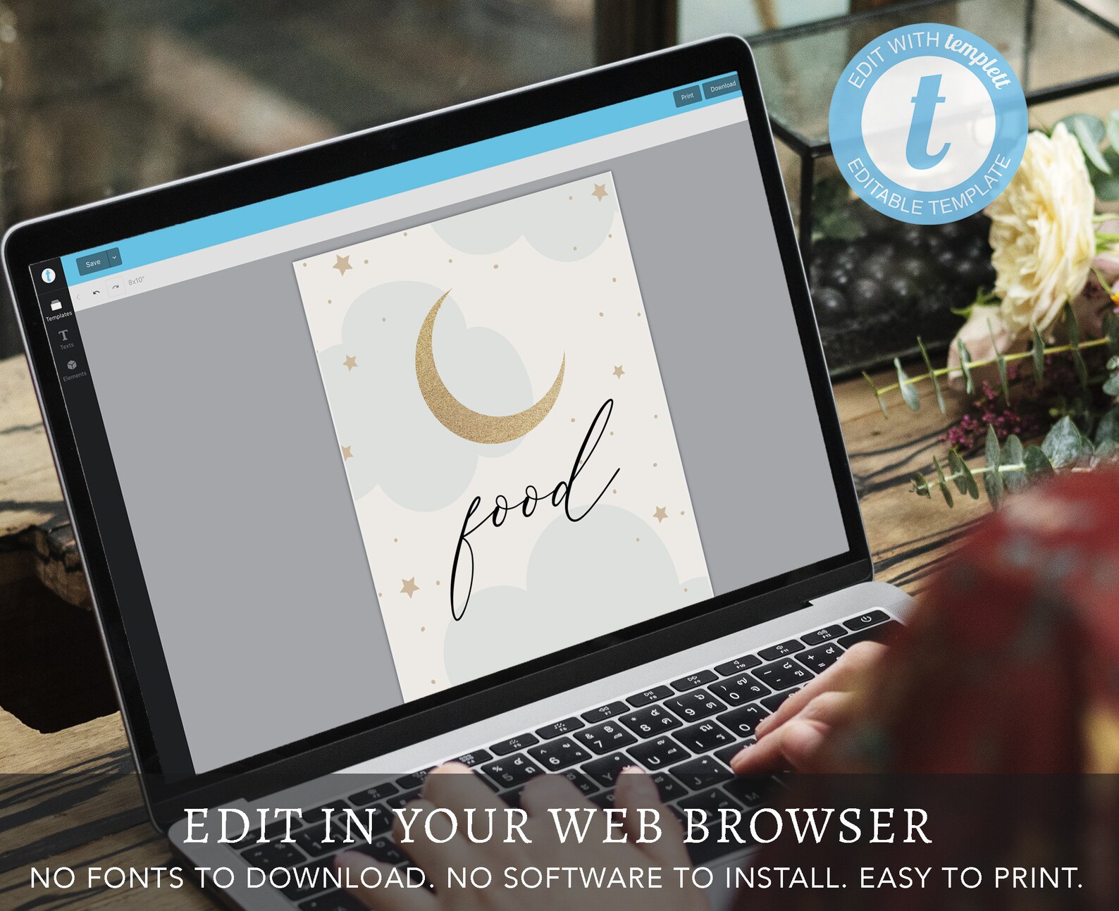 Over the Moon Food Sign Gold Moon Blue Clouds Printable | Etsy