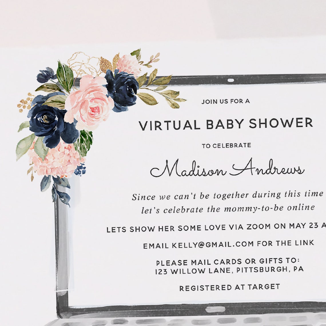 Virtual Baby Shower Printable Invitation and Evite Navy and | Etsy
