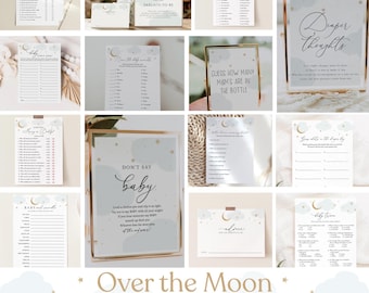Over the Moon Baby Shower Games Bundle | Blue and Gold Stars ...