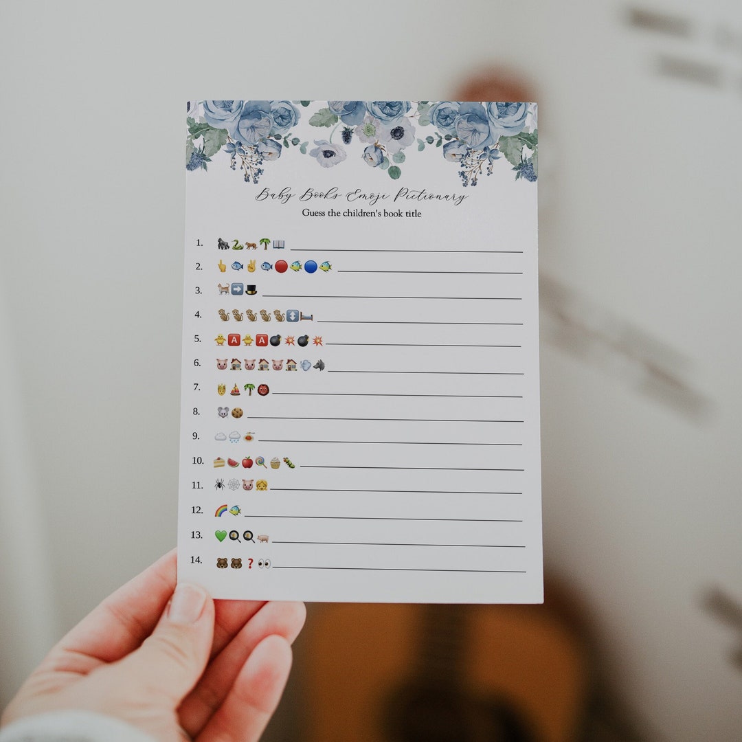Blue Baby Shower Game: Emoji Pictionary, Tea Time Theme (printable ...