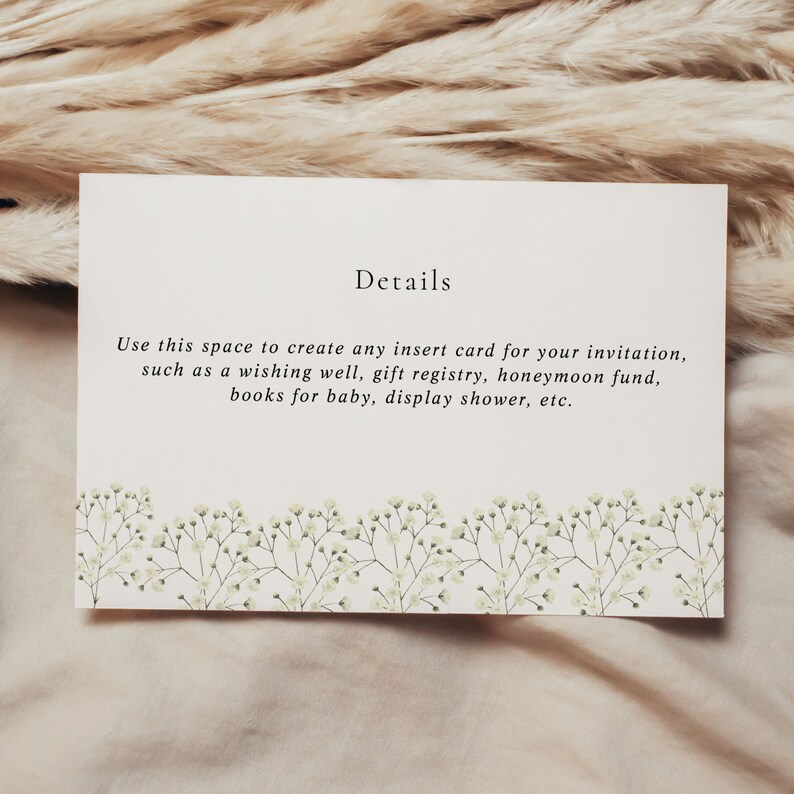 Details Card Printable Template Simple Baby's Breath - Etsy