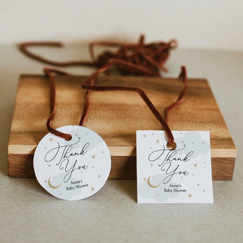 Over the Moon Baby Shower Printable Tags Favor Tag Blue - Etsy