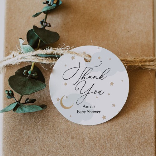 Editable Gold Moon Gift Tag Template Over the Moon Baby Shower - Etsy