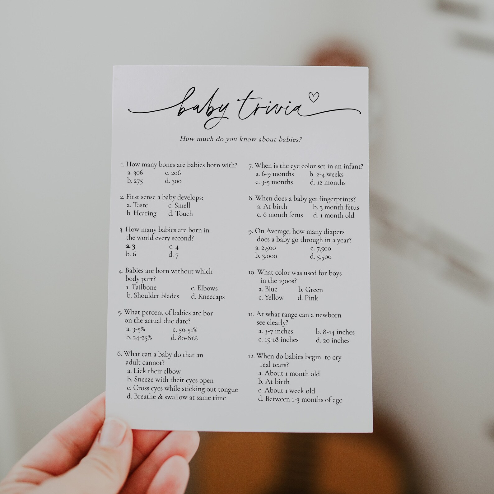 Minimalist Baby Shower Trivia Game With Answer Key (editable Template ...