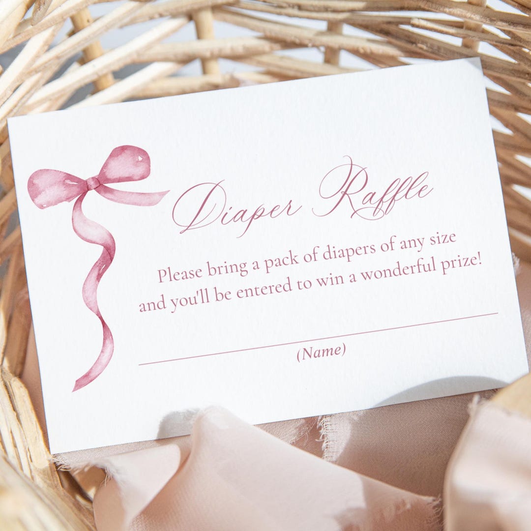 Pink Bow Diaper Raffle Printable Insert Card, Baby Girl Diaper Request ...