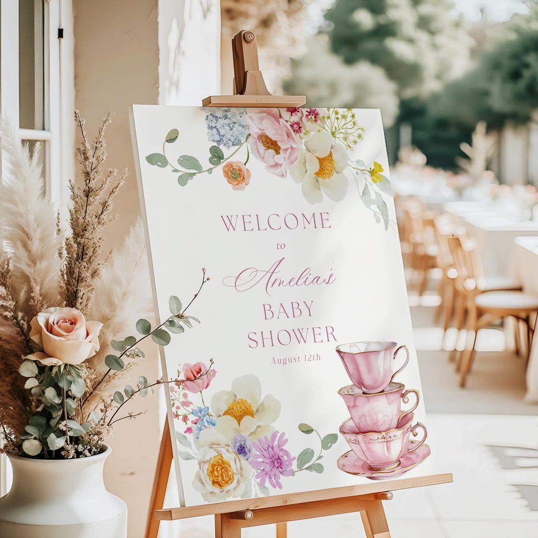 Wildflower Tea Party Baby Shower Welcome Sign (digital Download) - Etsy