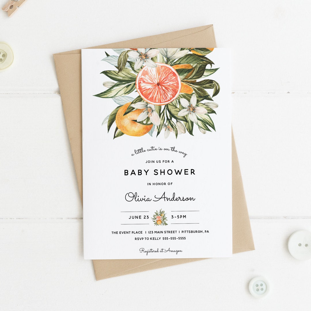 Little Cutie Orange Baby Shower Invitation, Printable Template, INSTANT ...