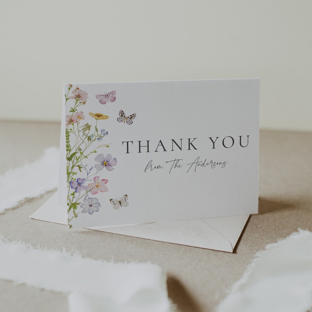 Wildflower Thank You Card Template, Thank You Card Printable, Shower ...