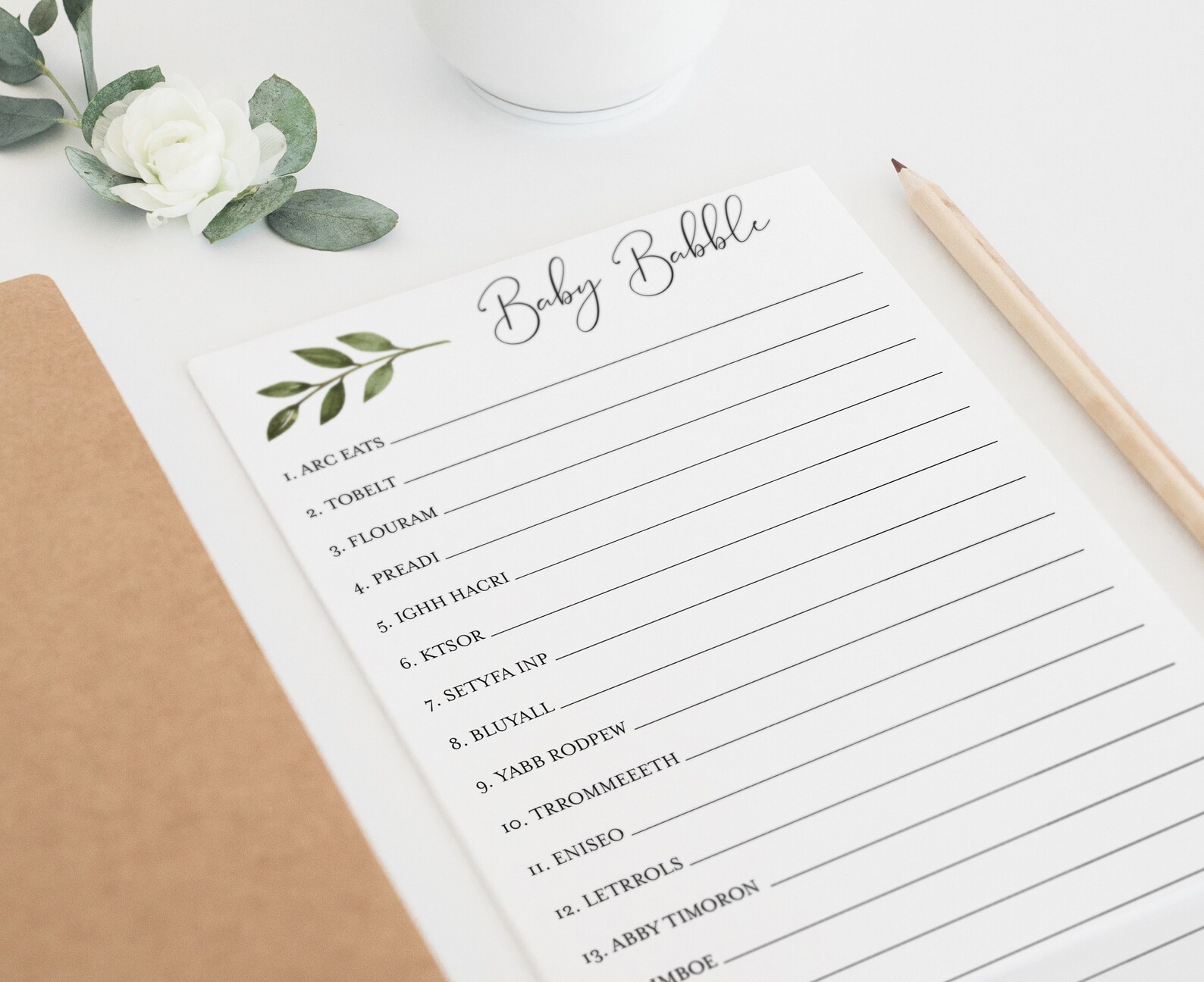 Greenery Baby Shower Game Baby Babble Word Scramble Game - Etsy