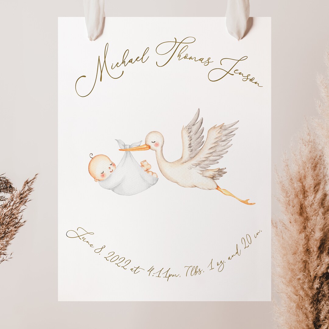 Baby Birth Stats, Stork, Birth Announcement, Printable Template ...